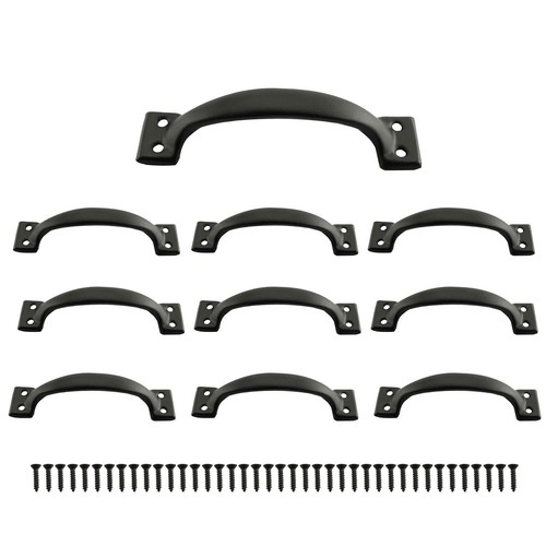 10pcs Door Handle Iron Pulls 99mm In Black With Screws For Doors ...