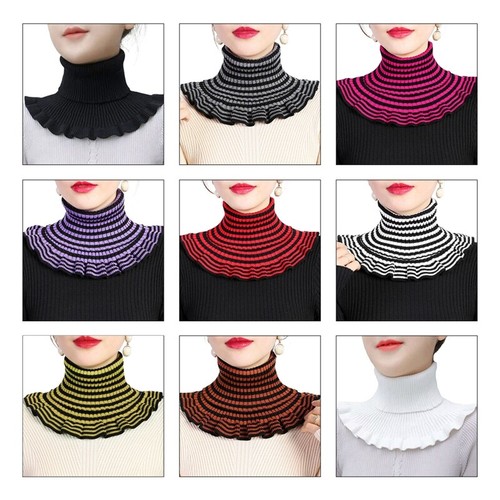 Women Winter Ribbed Knit Fake Collar Striped Turtleneck Dickey Neck ...