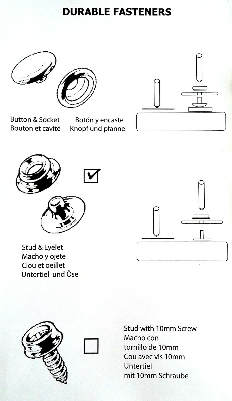 YKK Snad snap fastener self adhesive 40mm & 25mm domed base stud canvas ...