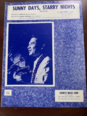Sunny Days, Starry Nights Leon Pober Don Ho 1967 Sheet Music | eBay