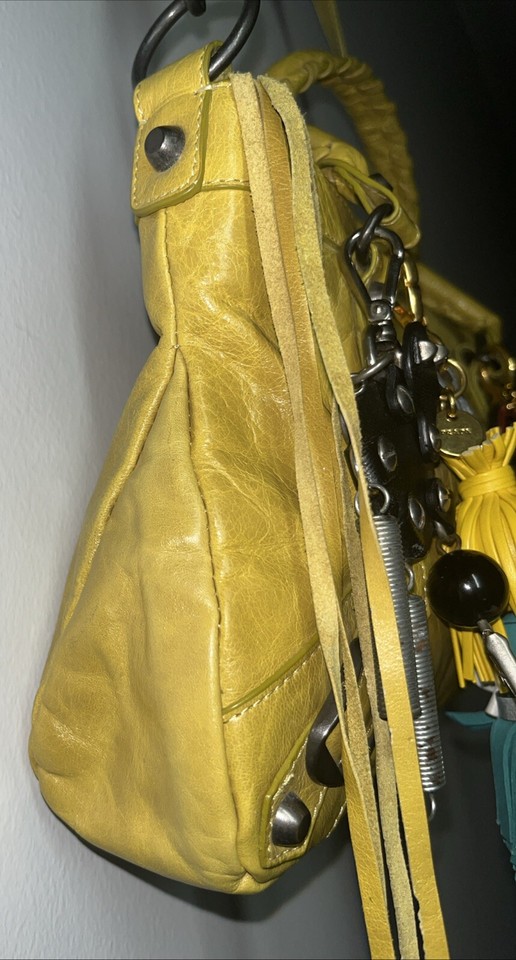 Besso Mustard Yellow Distressed Leather Motorcycle City Bag Satchel ...
