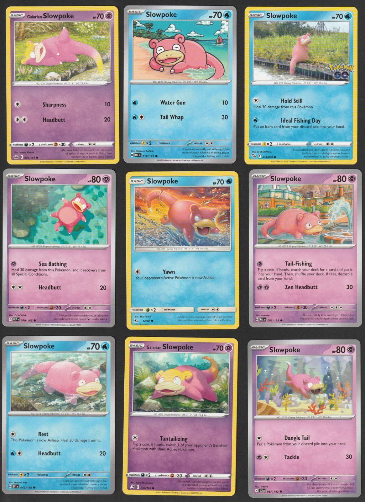 Slowpoke Pokemon Card Collection Set of 9 Unique English Cards Cute | eBay