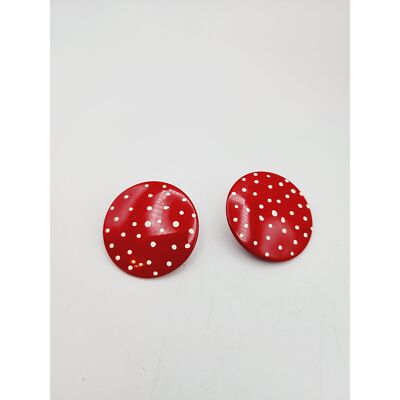 Round metal Red White Polka dot metal enamel 1.5" pierced earrings | eBay