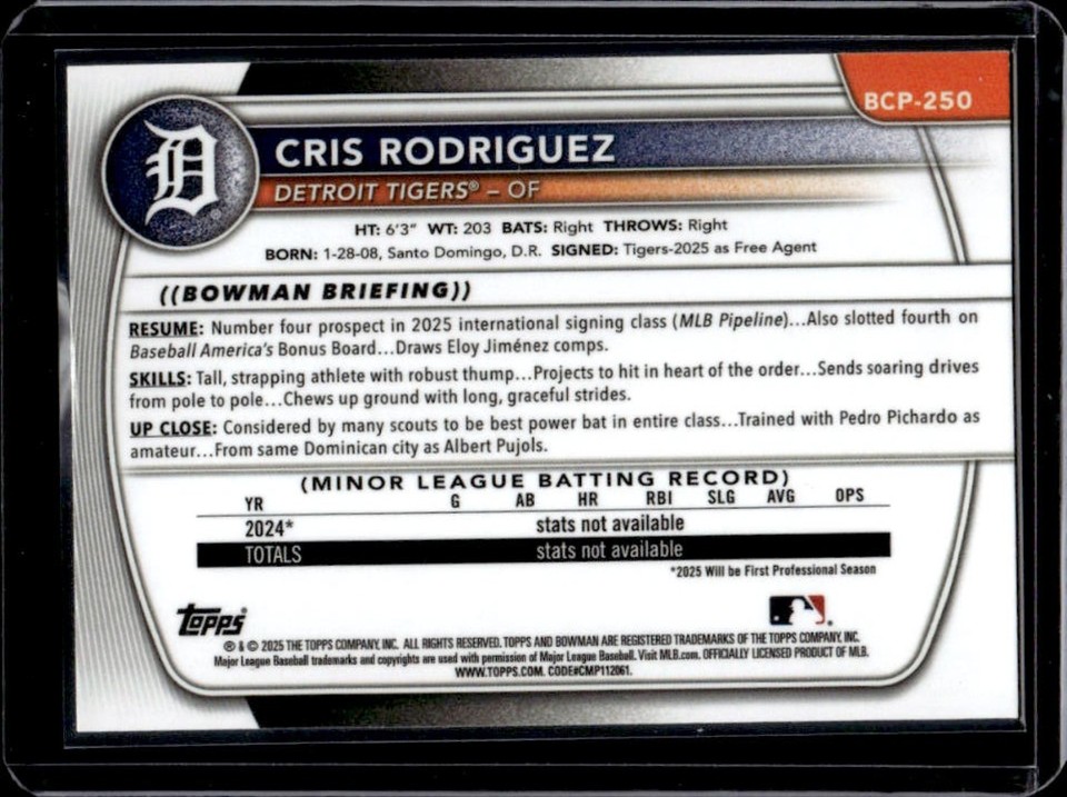 2025 Bowman Chrome Cris Rodriguez 1st Prospect #BCP-250 Tigers | eBay