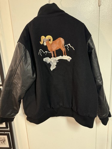 Vintage GAME Varisty Jacket Made In USA Wool Leather Ram XL Black | eBay