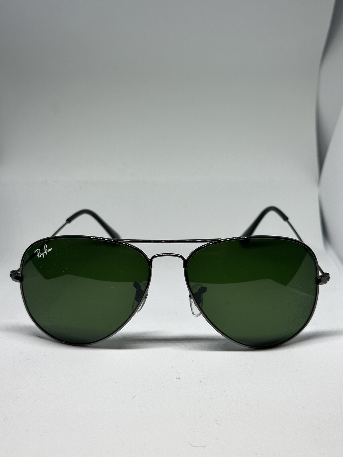 Authentic Ray Ban Aviator Sunglasses Green/ Polish Gun Metal /55mm | eBay