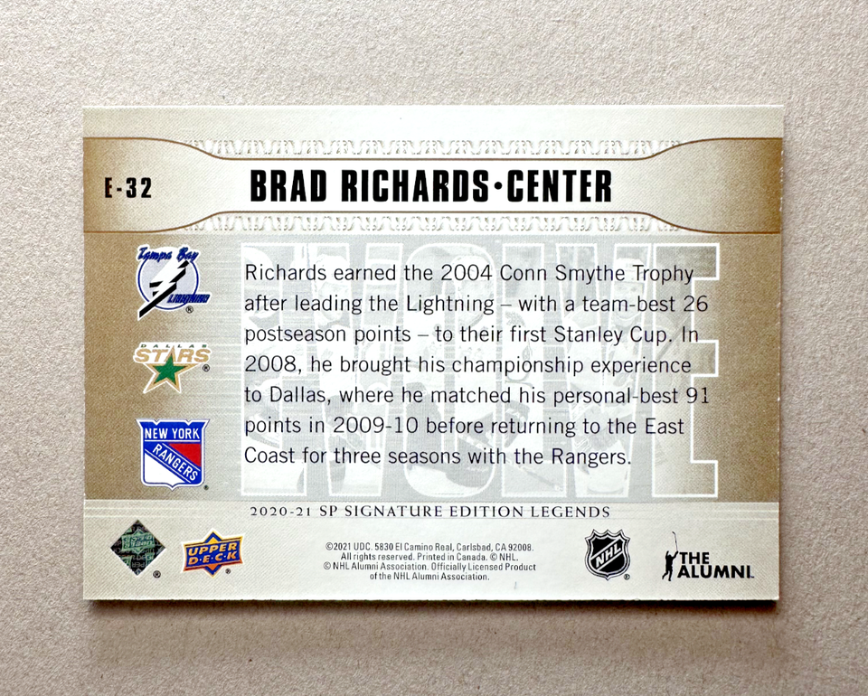 Brad Richards 2020-21 SP Signature Legends Evolve /99 #E-32 | eBay