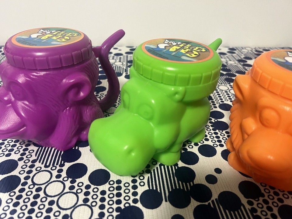 Set (3) Guateplast WILD SIP Animal Cup Bottle Lion Hippo Monkey Jungle ...