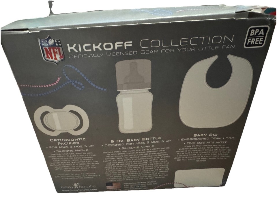 New England Patriots NWT Infant Gift Set Bib Pacifier Bottle Kickoff ...
