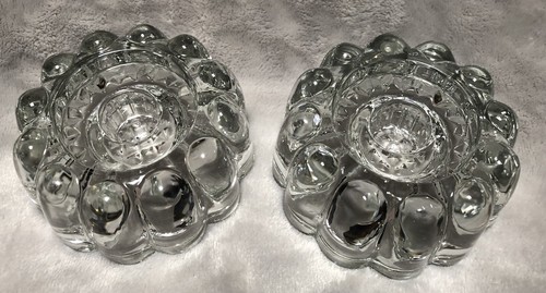 Lot of 2 Round Bump Pattern 4in Glass Candlestick/Votive Candle Holder ...