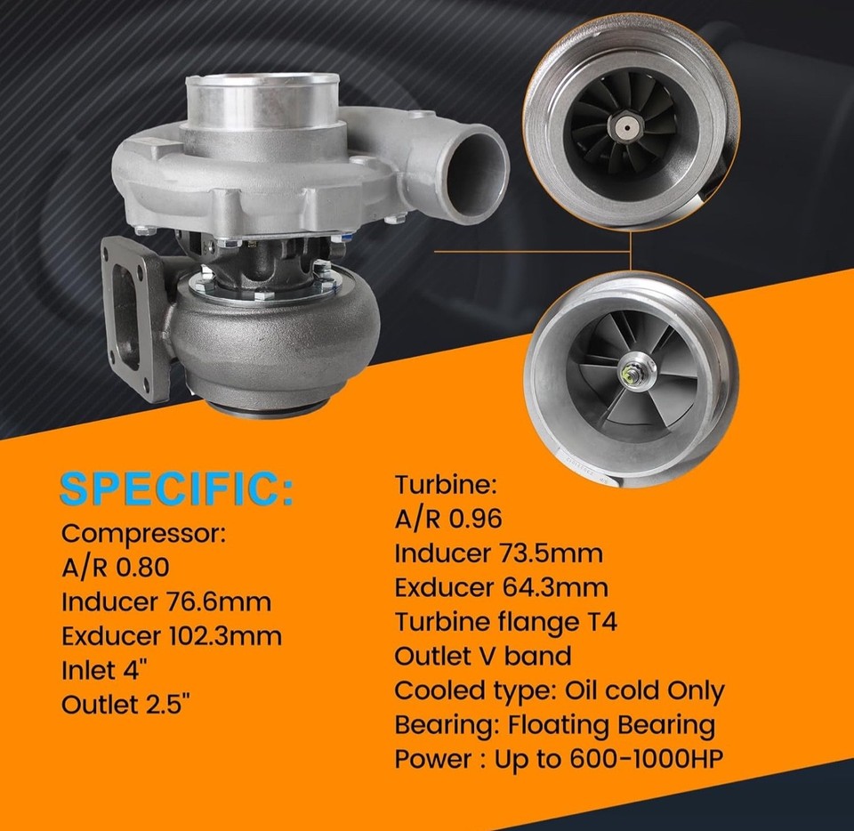 T76 Turbo Charger Universal Turbocharger T4 .96 A/R Trim 600+ HP 76mm ...