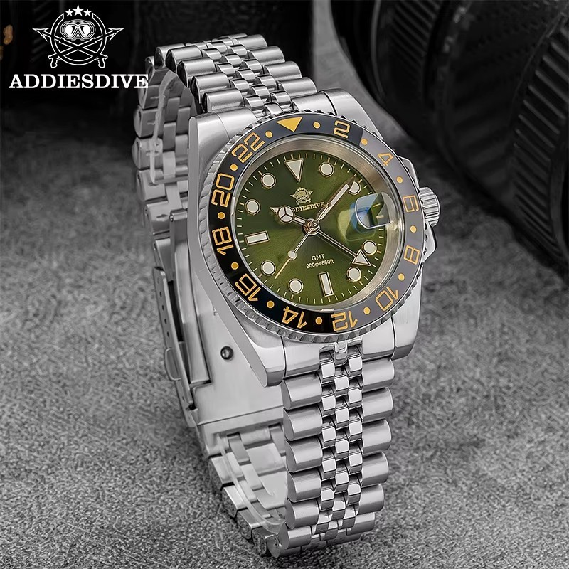 40MM ADDIESDIVE Mens GMT Quartz Watch Luxury 200M Waterproof Stainless ...