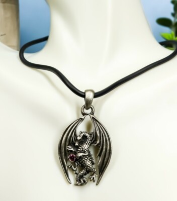 Ebros Purple Gem Sentinel Lancer Dragon Drake Alloy Pendant Necklace ...