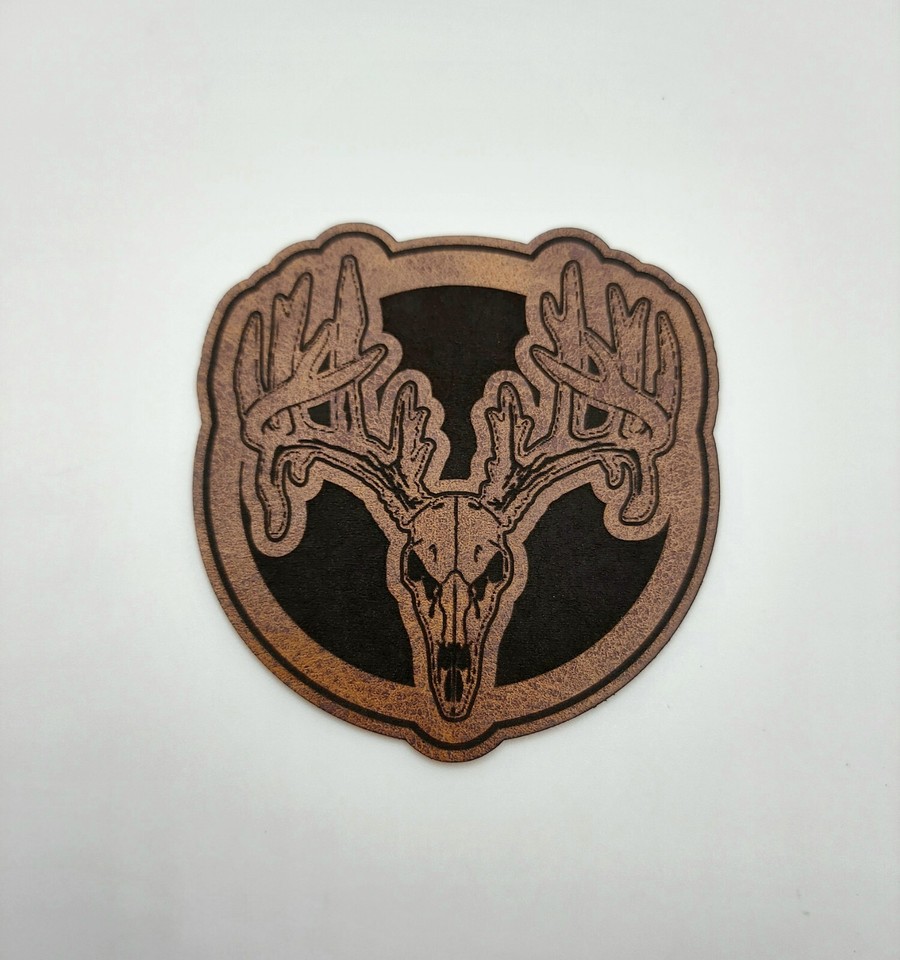 Whitetail Deer Skull - Engraved Faux Leather Iron-on Patches 3"x3 ...