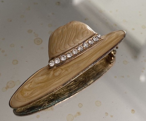 Vintage Beige Cream Ivory Enamel Fancy Hat Brooch With Rhinestones | eBay