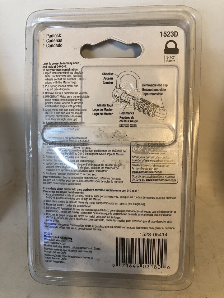 New Master Lock 1523D Padlock 4-Digit Set Your Combination White Dials ...