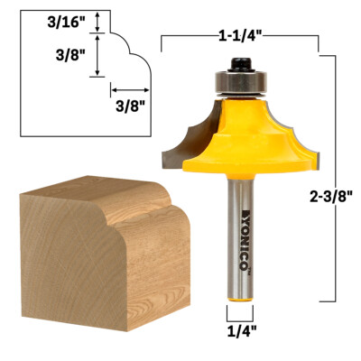 3/8" Double Round Over Edge Forming Router Bit - 1/4" Shank - Yonico ...