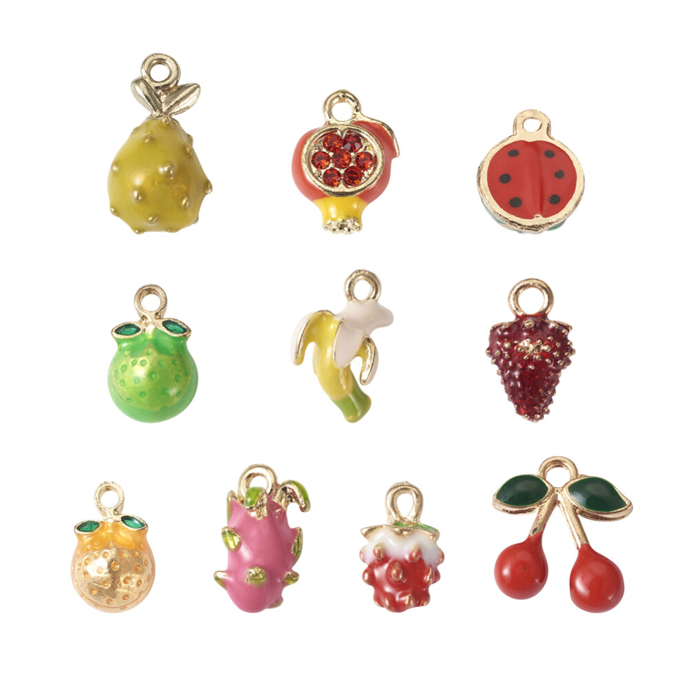 10pcs Alloy Enamel Fruit Pendants Imitation Food Metal Dangle Charms 12 ...