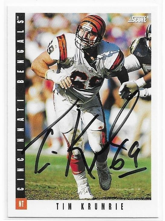 TIM KRUMRIE Autographed Signed 1993 Score Football card #349 Cincinnati ...