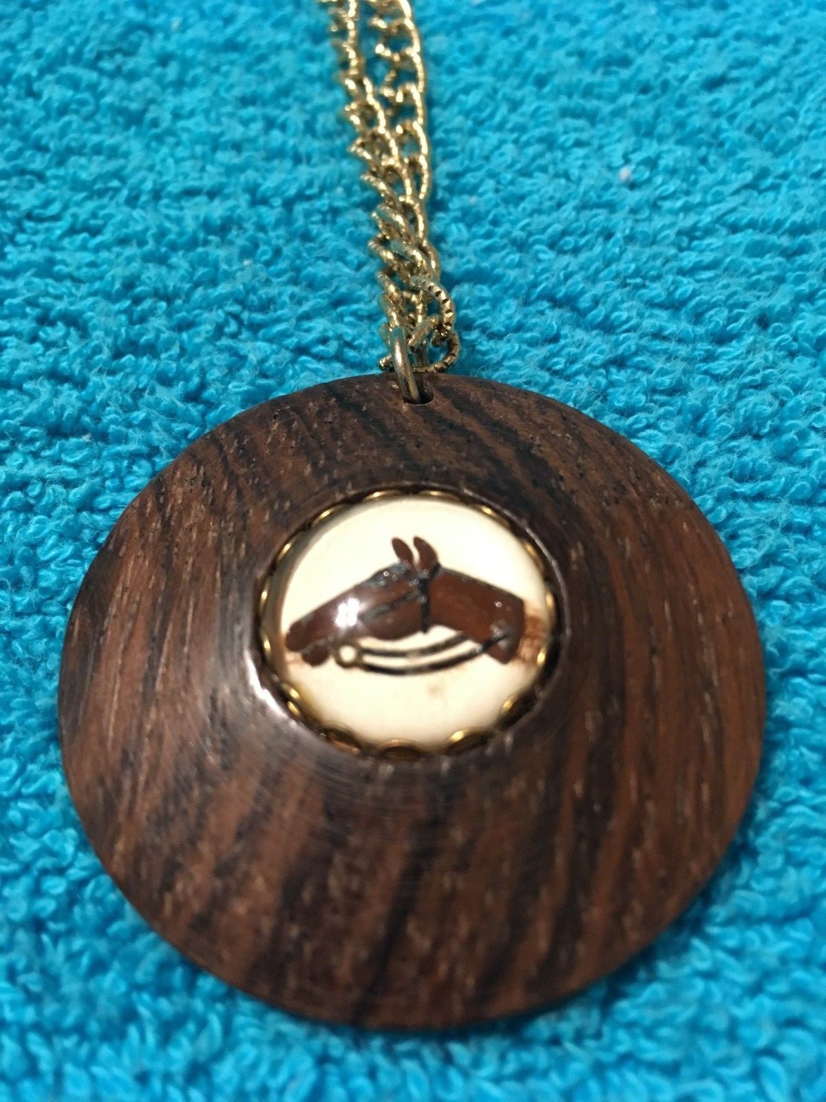 Goldtone Chain Wooden Horse Motif Medallion Necklace … - Gem