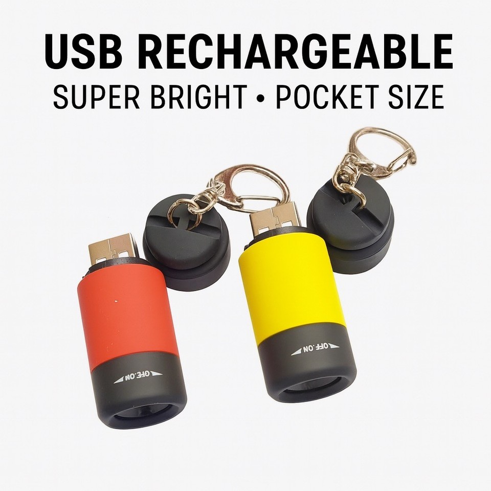 Mini LED Keychain Flashlight USB Rechargeable Torch Light Pocket Key ...