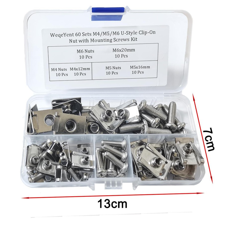 60pcs 3 Sizes Stainless Steel U Clip Nuts and Bolts,M4 M5 M6 U-Style ...