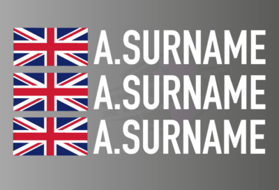 3 X Driver Name Stickers - Race Car Motorsport Track day UNION JACK ...