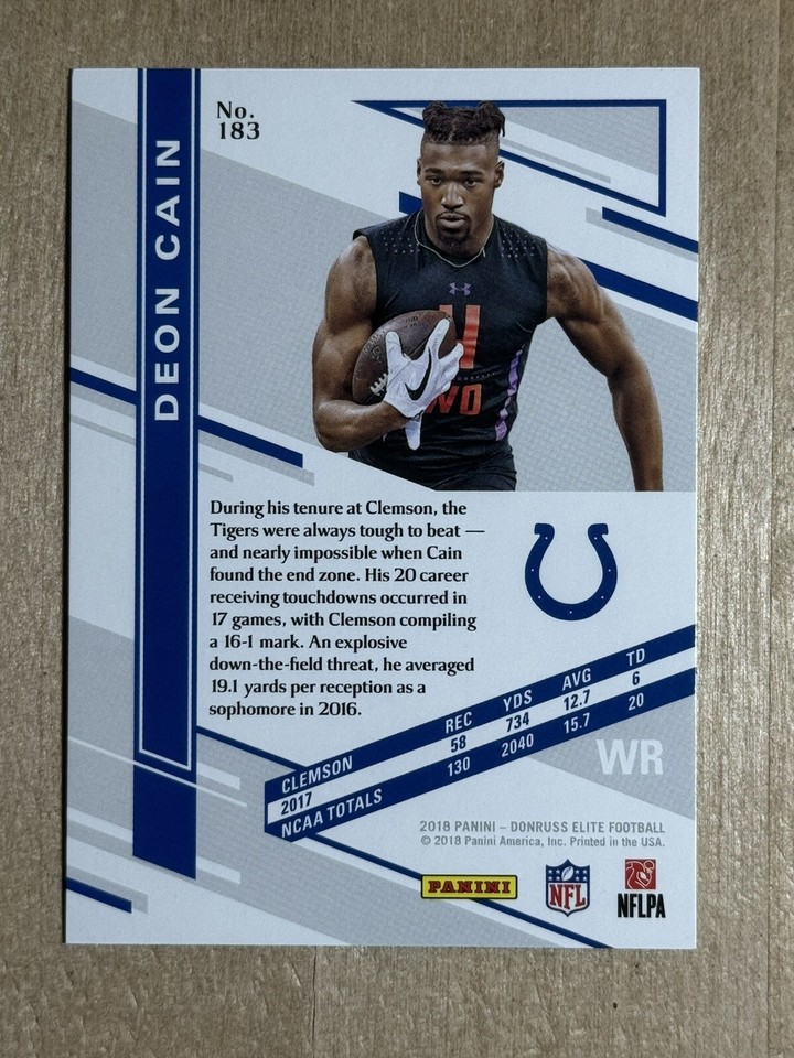 2018 Indianapolis Colts ROOKIE Deon Cain Panini Donruss Elite 116/699 ...
