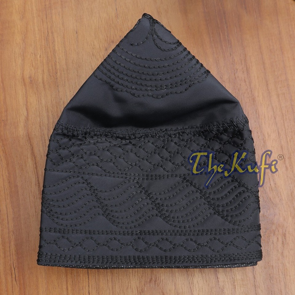 Black Muslim Kufi Hat 3-inch Tall Madinah Embroidered Soft Tupi Topi ...