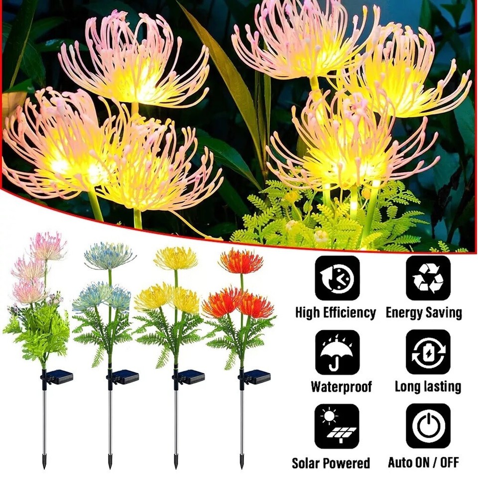3 Heads Solar Garden Lights LED Daisy Flower Stake Lamp Outdoor Yard ...