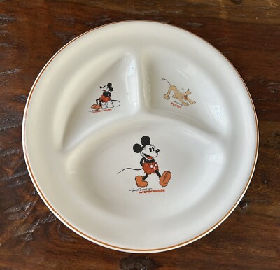 Vintage 1930s Mickey Mouse And Pluto Patriot China Divided Plate Good ...