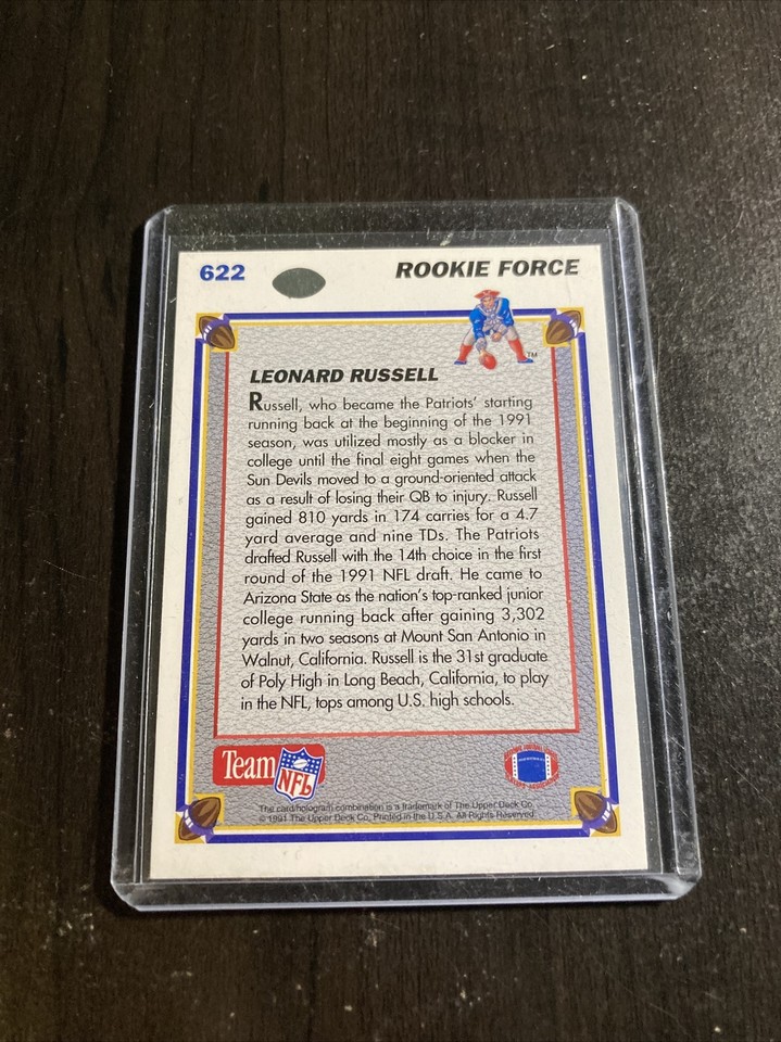 Leonard Russell ROOKIE FORCE CARD NFL 1991 T9-29 | eBay