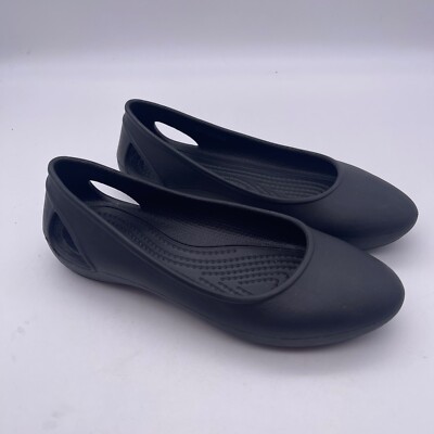 Crocs Women's 4 Laura Flats Black Pointed Toe Slip On Ballet Comfort ...