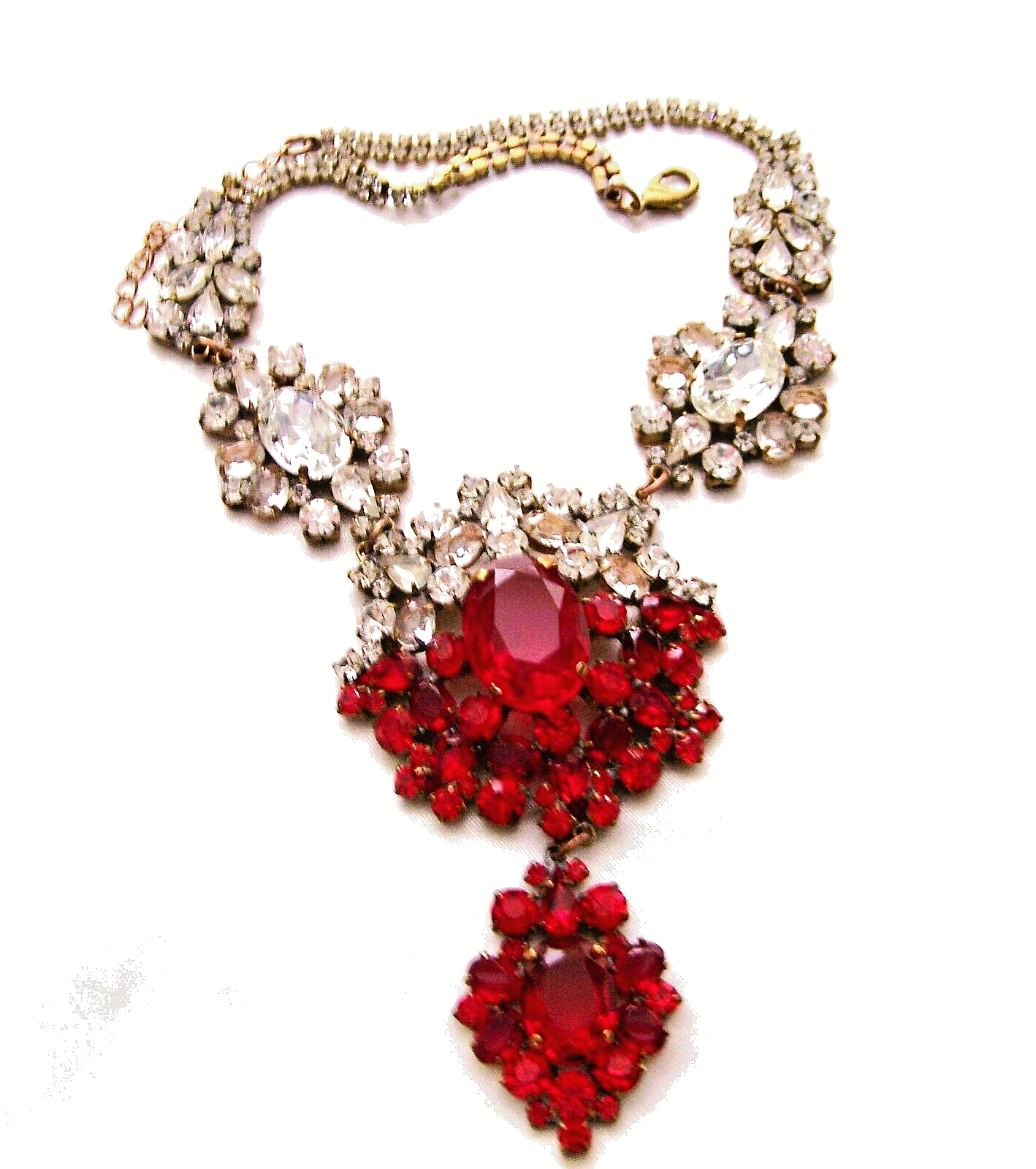 Lilien Czech Classic Bi Color Red Clear Rhinestone Glass Necklace | eBay