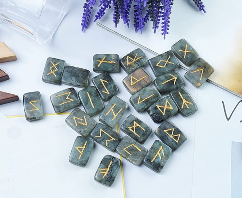 Labradorite Rune Stones Set - Polished Stone Elder Futhark Witchcraft ...