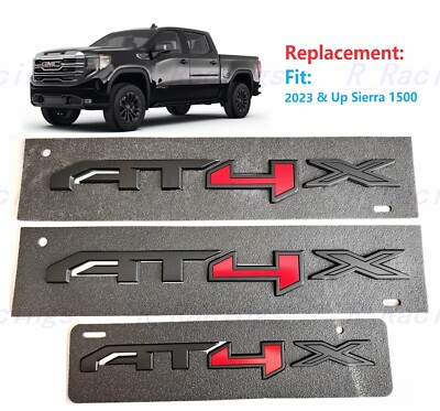 3PCS Matte Black Red Doors Rear AT4X Emblems GMC 2022+ Sierra 1500 | eBay