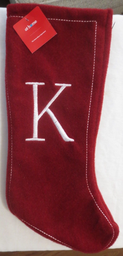 Letter K Red Velvet Monogram Stocking Xmas Holiday Initial 20" At Home ...