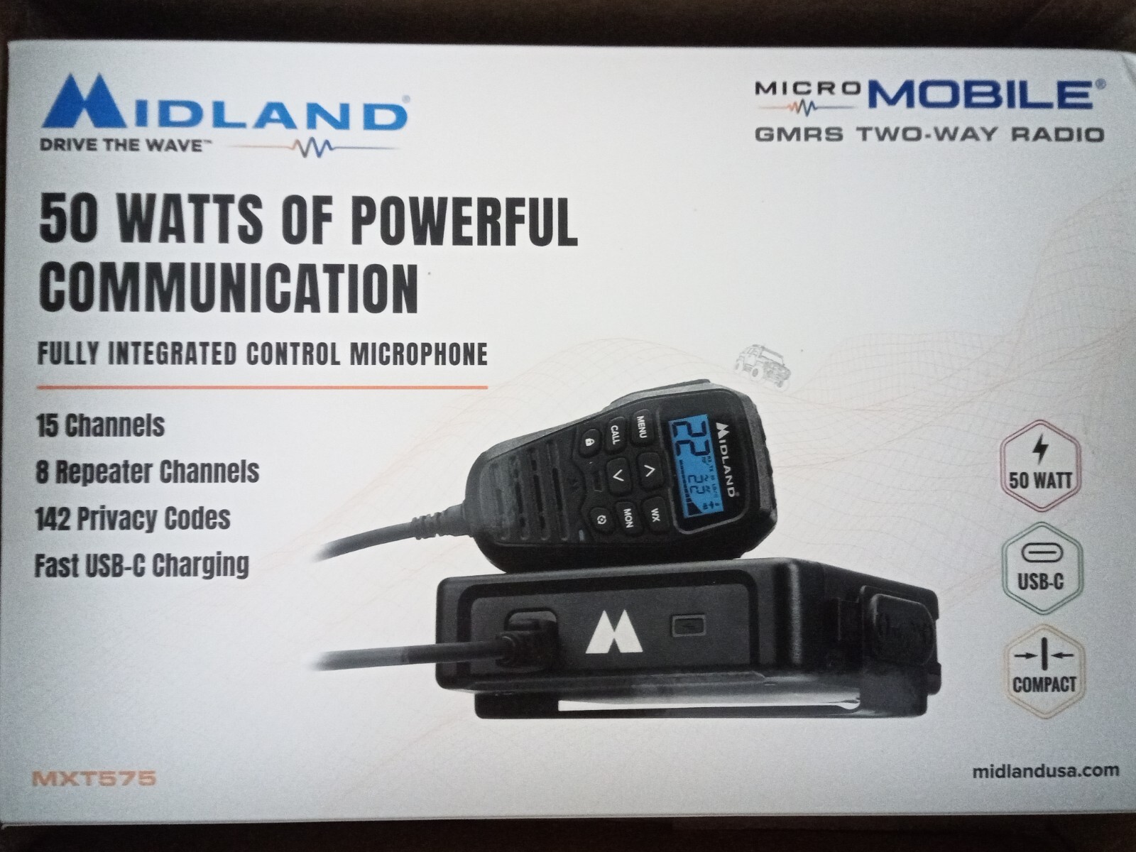 Midland Micromobile MXT575 15 Channels GMRS UHF 2-Way Radio 46014509740 ...