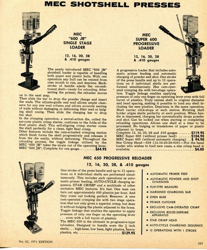 1971 Print Ad MEC 600 Jr Single Stage Progressive, 650 Reloader ...