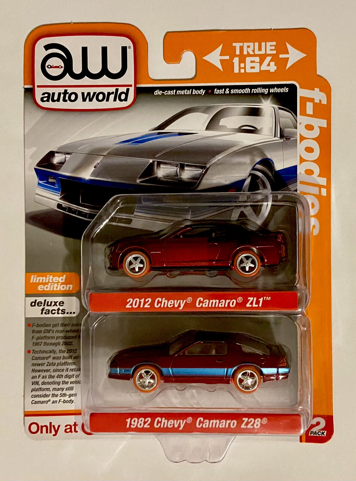 AutoWorld ULTRA RED CHASE Target Exclusive Camaro ZL1 & Z28 - 2 Pack F ...