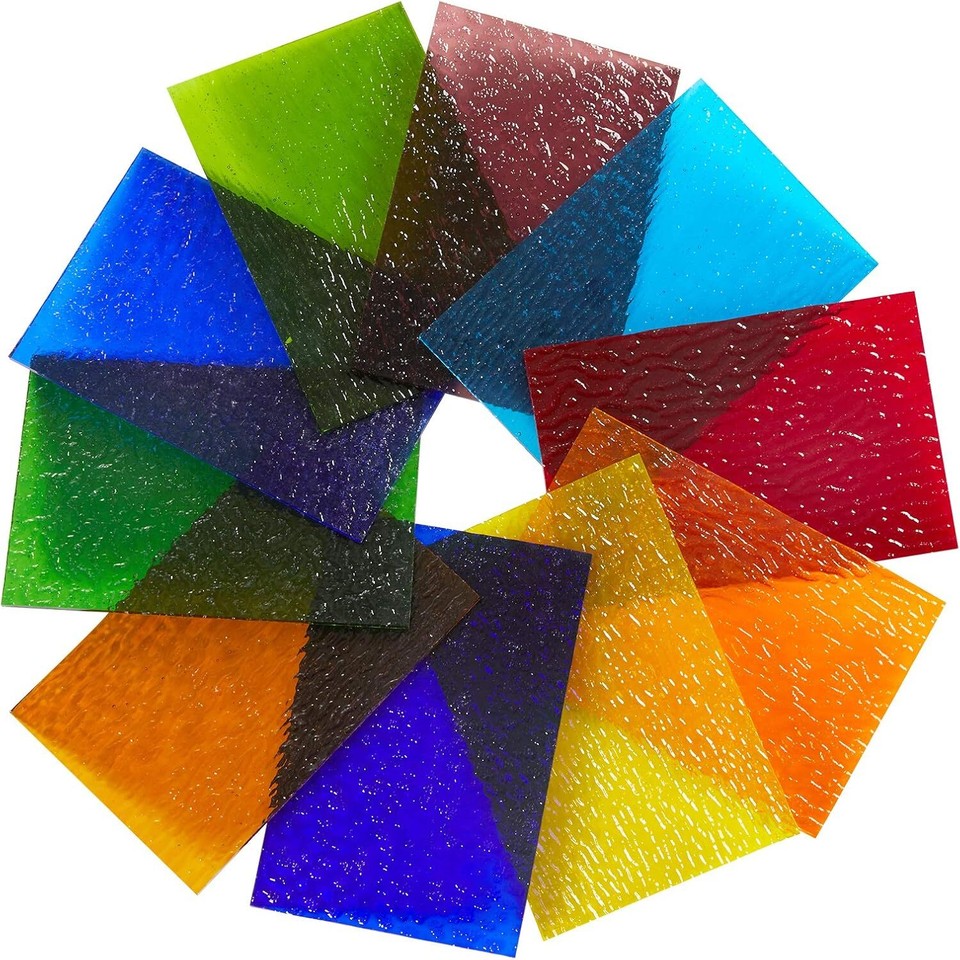 10 Sheets Bright Variety Transparent Textured Stained Glass Sheets Pack ...