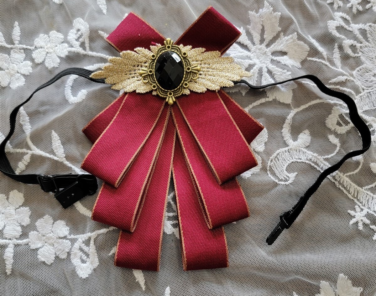 Victorian Trading Jet & Lace Red Ribbon Cravat Tie Pin 6C | eBay