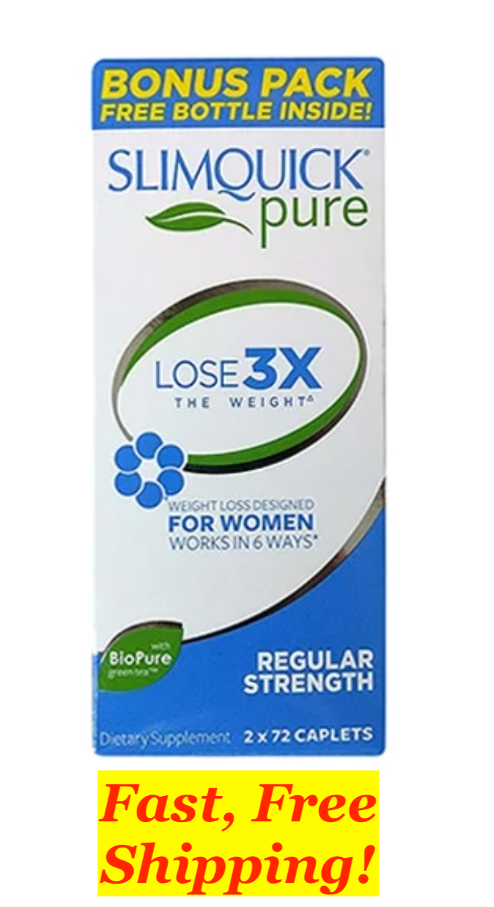 SLIMQUICK Pure Regular Strength Lose 3X The Weight Bonus 2x72 Capsules ...