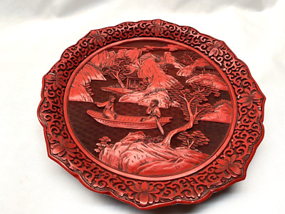 Vintage Chinese Carved Cinnabar Decorative Plate Reproduction - Nice ...