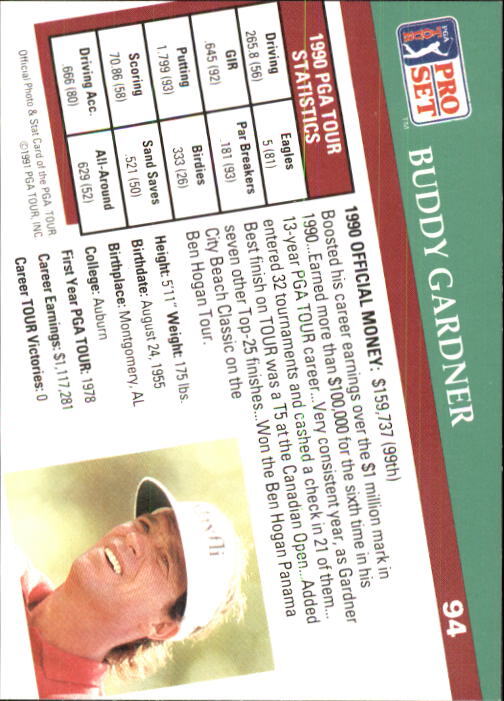1991 Pro Set Golf Card #94 Buddy Gardner Rookie | eBay