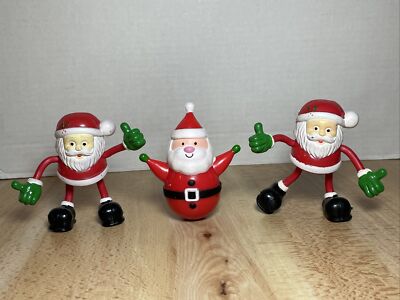 3 VTG Fun World Bendable Santa & Weeble Santa Christmas Ornament ...