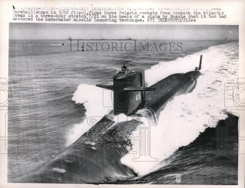 1962 Press Photo U.S. Nuclear Sub. USS John Marshall at Atlantic Ocean ...