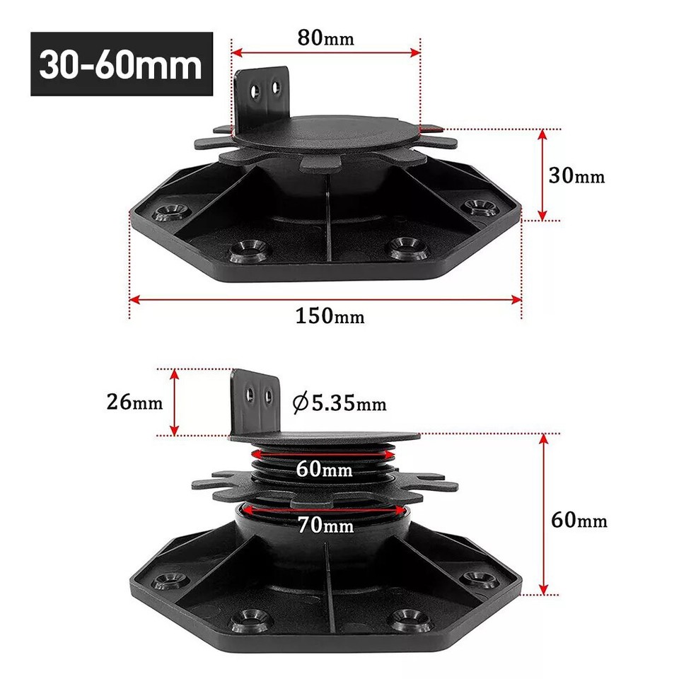 10X Adjustable Decking Pedestal Riser Bearing Support 18-30mm/30-60mm ...