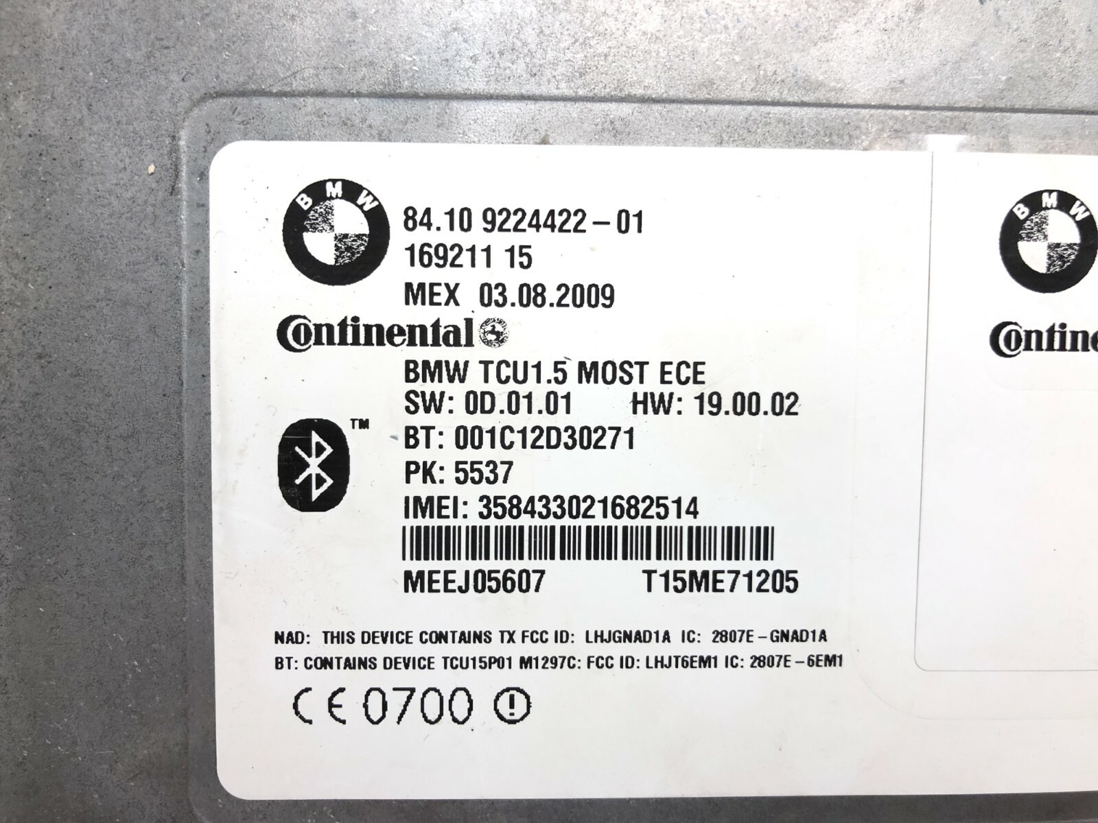 BMW Continental TCU 1.5 MOST ECE BLUETOOTH Module E70 E71 X5 X6 9224422 ...