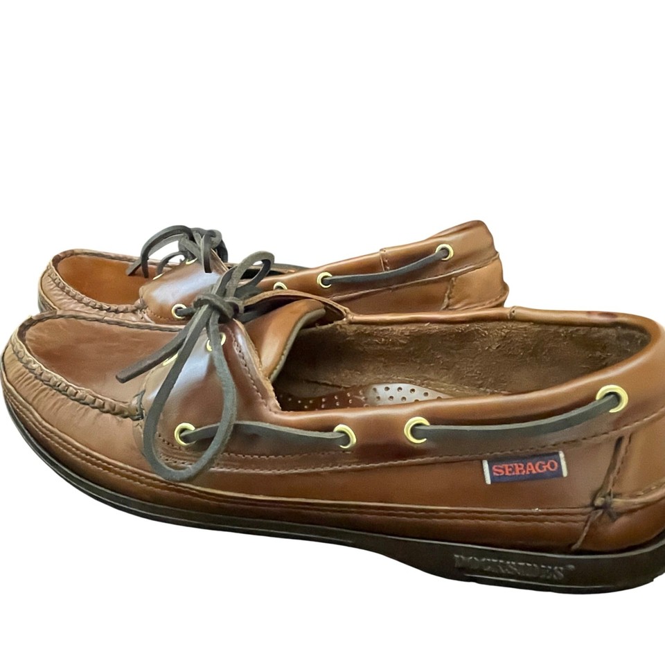 SEBAGO Docksides Leather Boat Shoes Men's Size 11W Dark Brown 2-Eye Moc ...